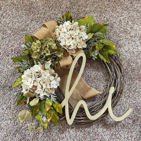 Accents | Rustic Wreath With Cream Hydrangeas And Greenery | Poshmark